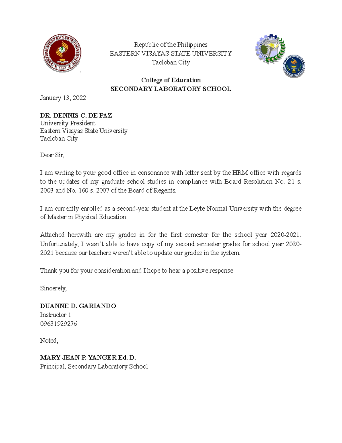 Letter of Intent for Graduate Studies - Duanne D. Gariando - Studocu