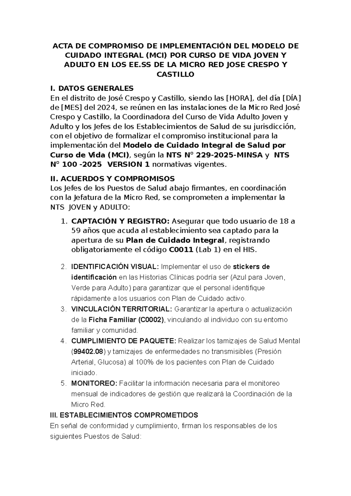 ACTA DE COMPROMISO MCI JOVEN Y ADULTO - MICRO RED JOSÉ CRESPO - Studocu