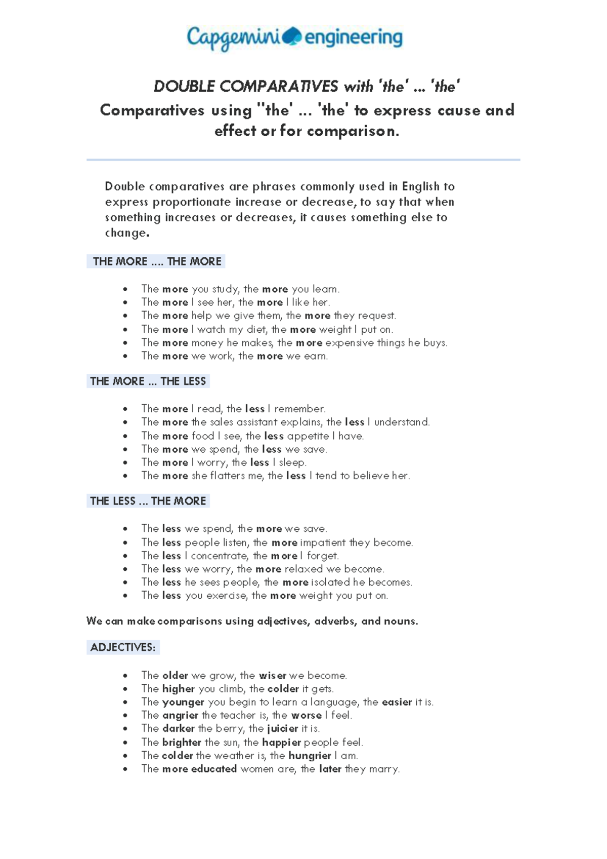 B2 Double Comparatives: Understanding Cause and Effect in English - Studocu