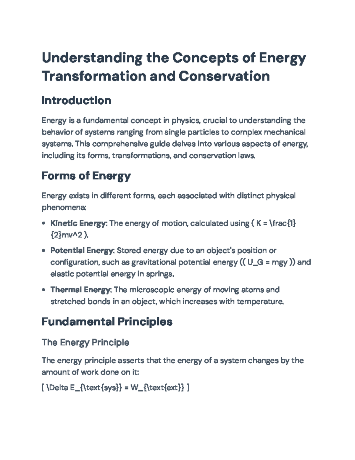 Energy Transformation and Conservation Principles in Physics ...