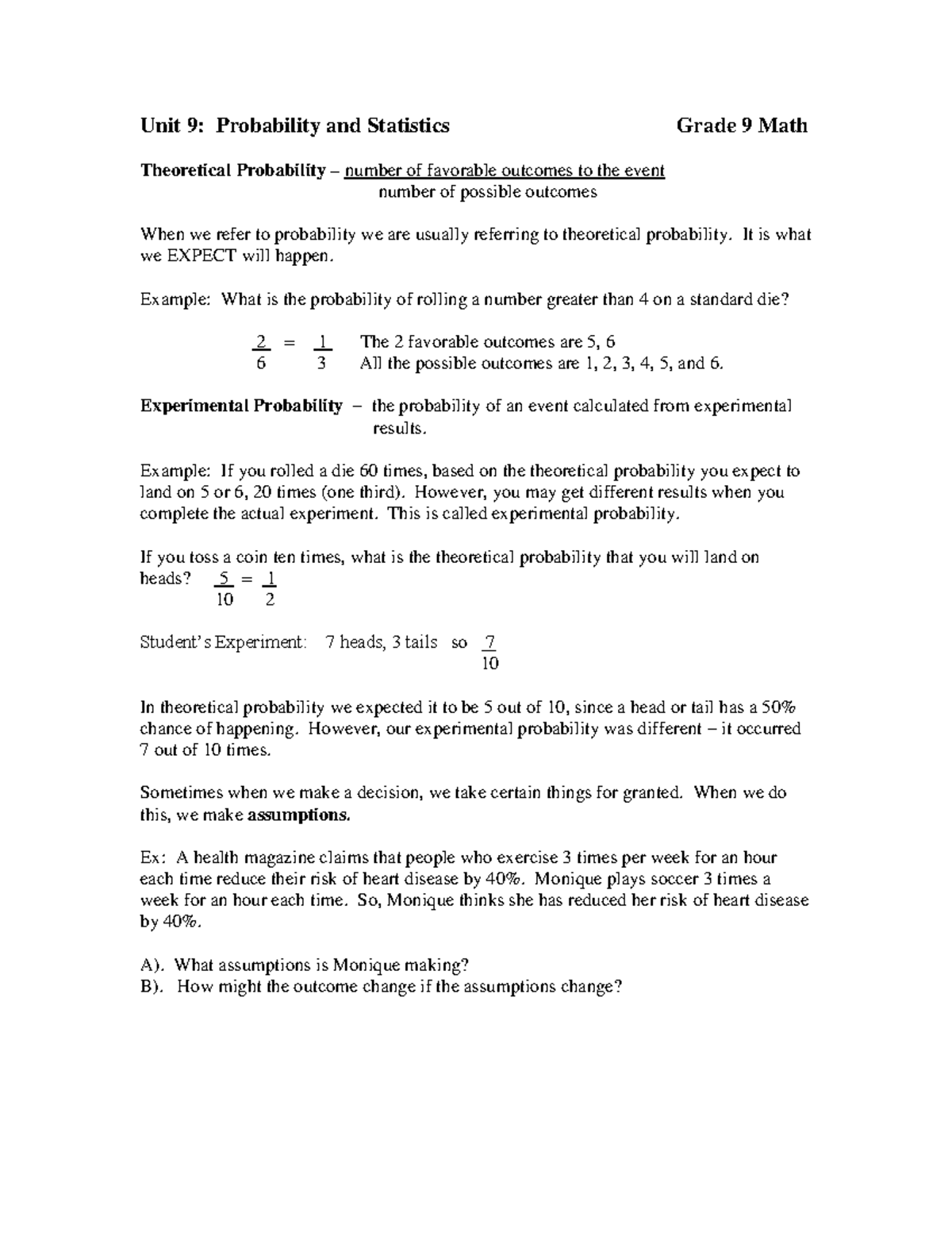 Unit 9: Probability & Statistics - Grade 9 Math Overview and Concepts ...