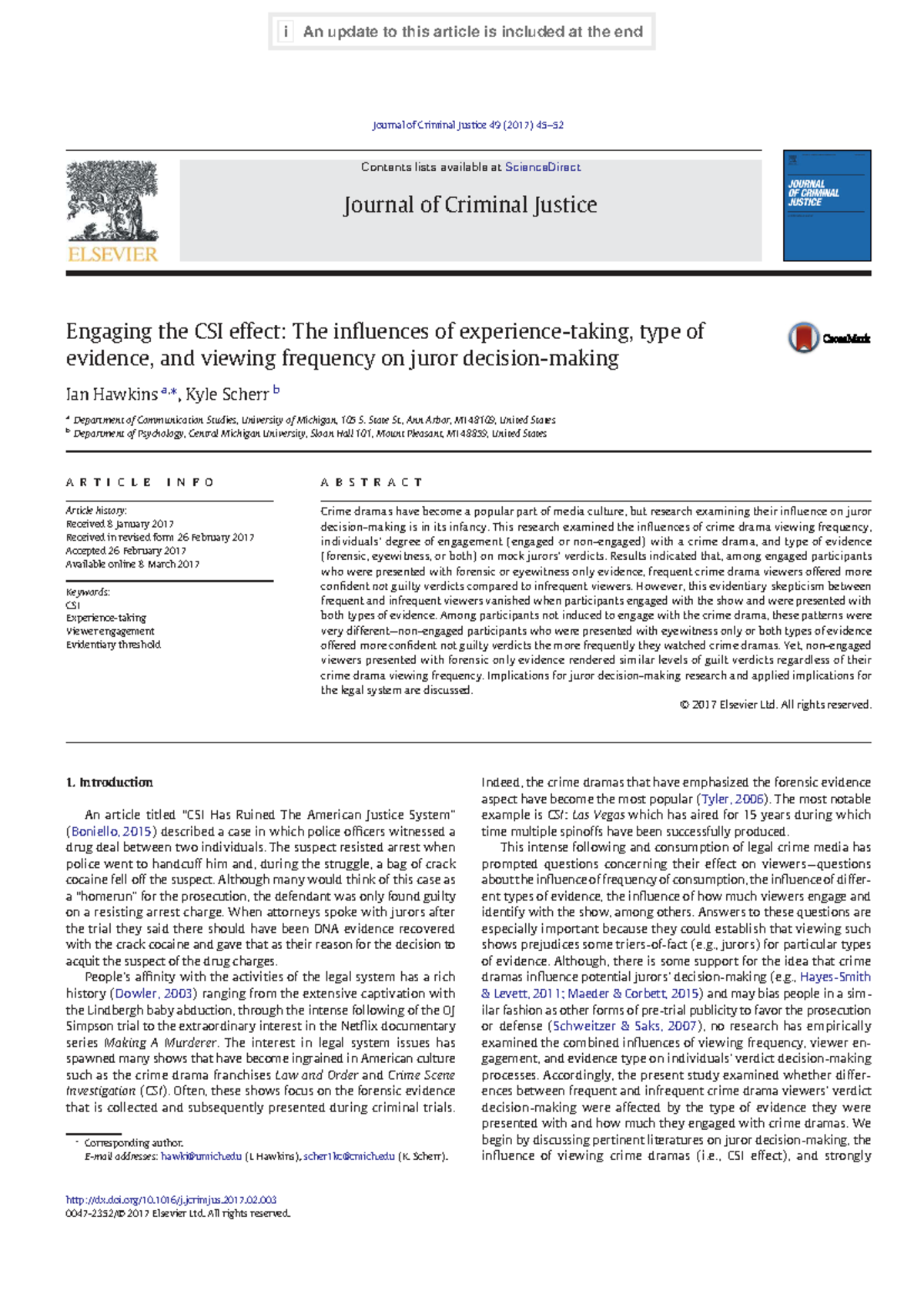 Engaging the CSI Effect: Juror Decision-Making & Evidence Types - Studocu