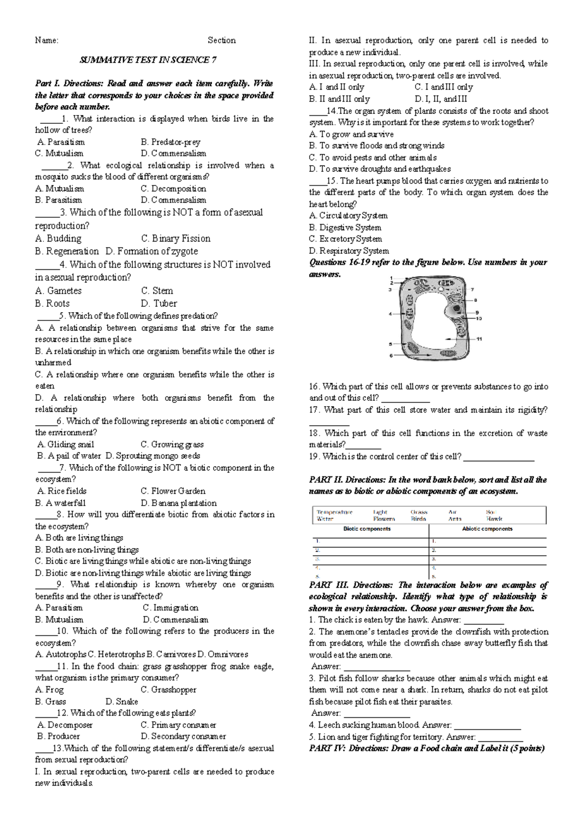 2nd- Quarter- Summative - Name: Section SUMMATIVE TEST IN SCIENCE 7 ...