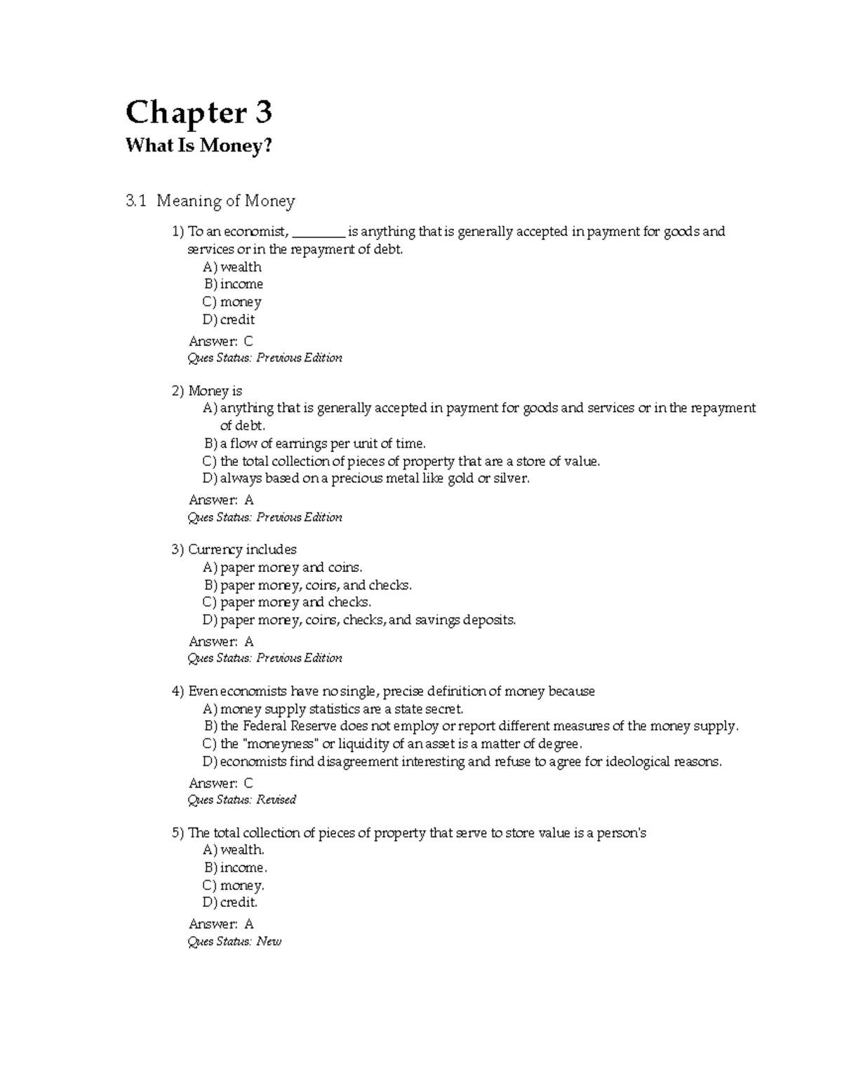 Chapter 3 Test Bank: Understanding Money in Economics (ECO 101) - Studocu