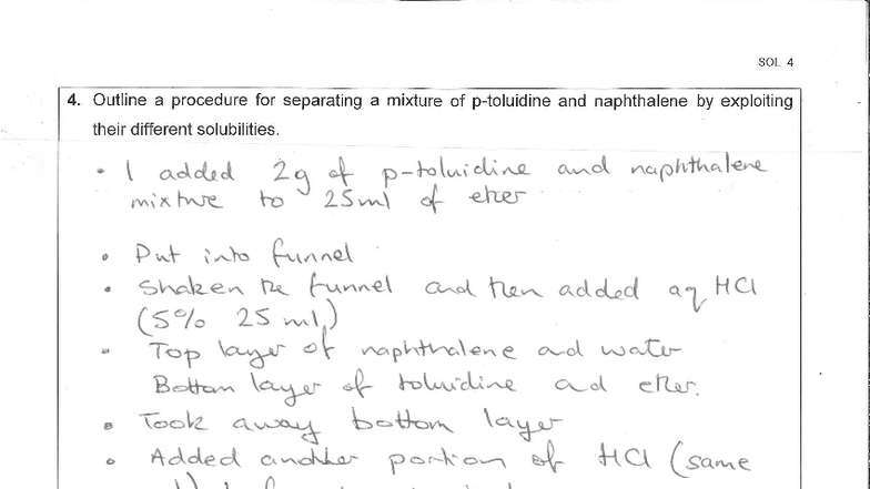 SOL 4 4. Procedure for Separating Naphthalene and Toluidine Mixture ...