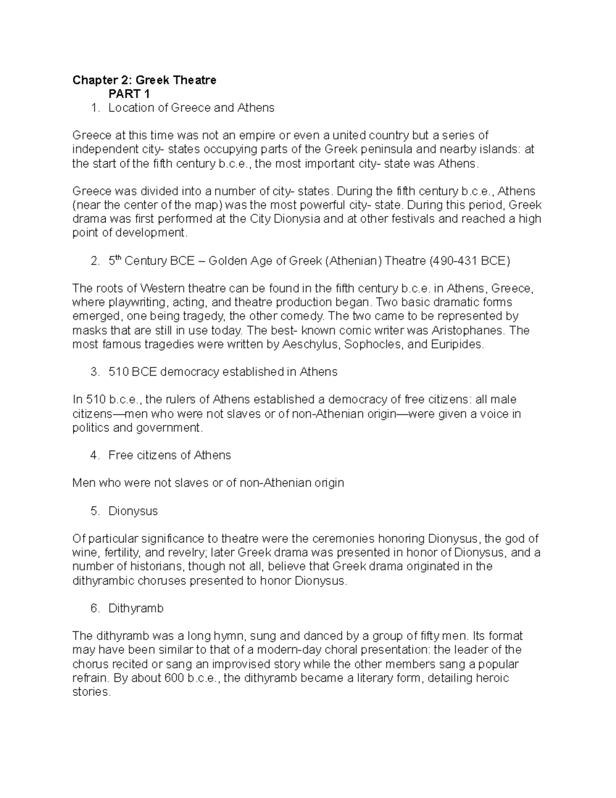 Chapter 2: Greek Theatre PART 1 Overview and Key Highlights - Studocu