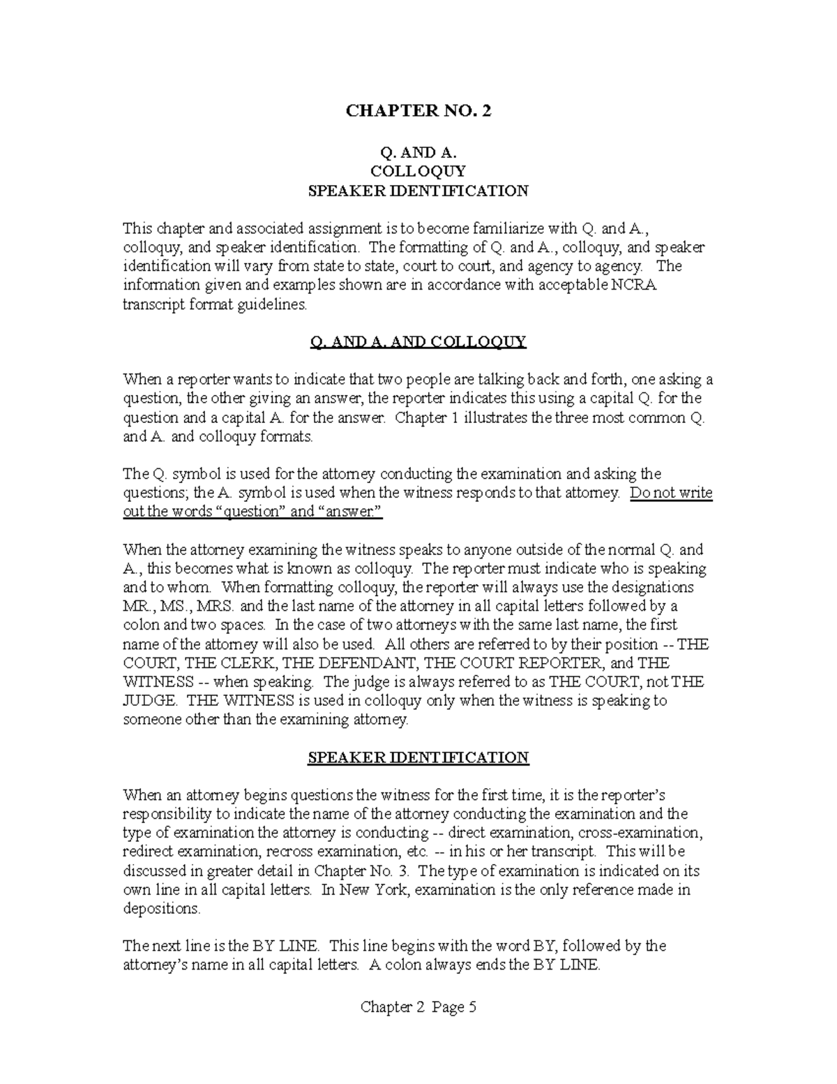 Chapter 2: Q&A Formats and Colloquy Guidelines in Transcripts - Studocu