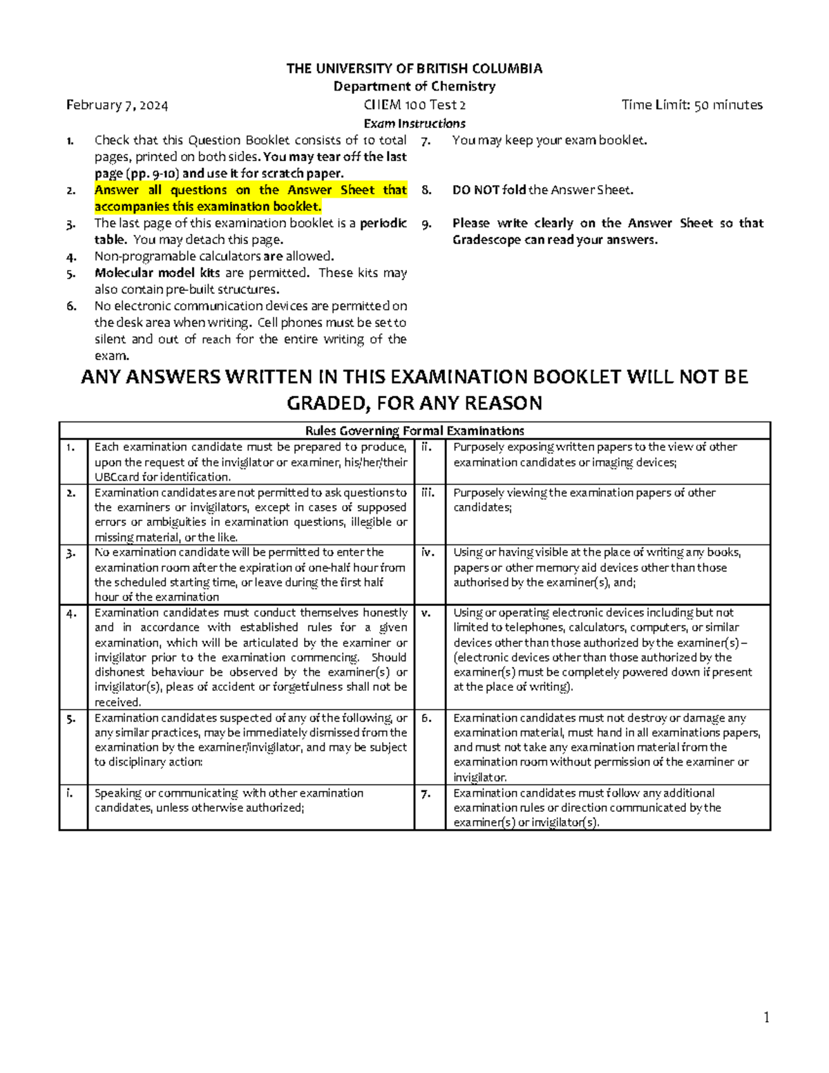 CHEM 100 Test 2 Guidelines and Multiple Choice Questions - Studocu