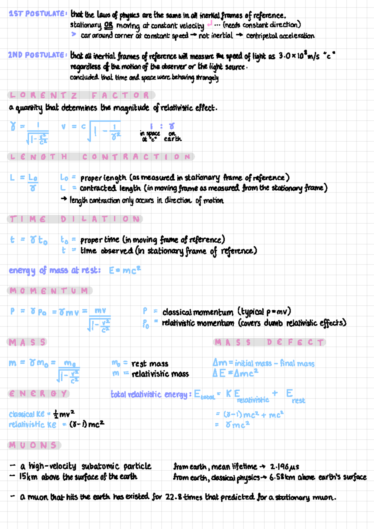 PHYS 101: Special Relativity Cheat Sheet - Key Concepts and Formulas - Studocu