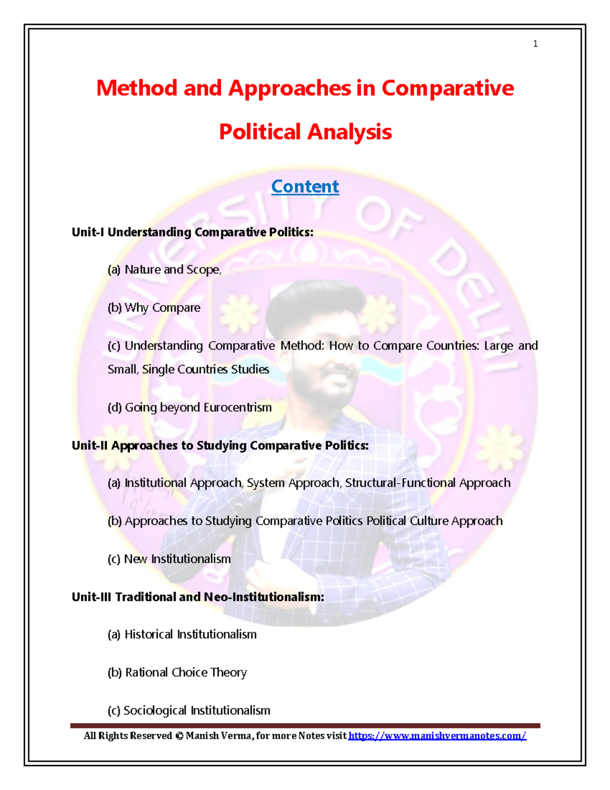 Comparative Politics: Approaches & Methods - Analysis Notes (POL101 ...
