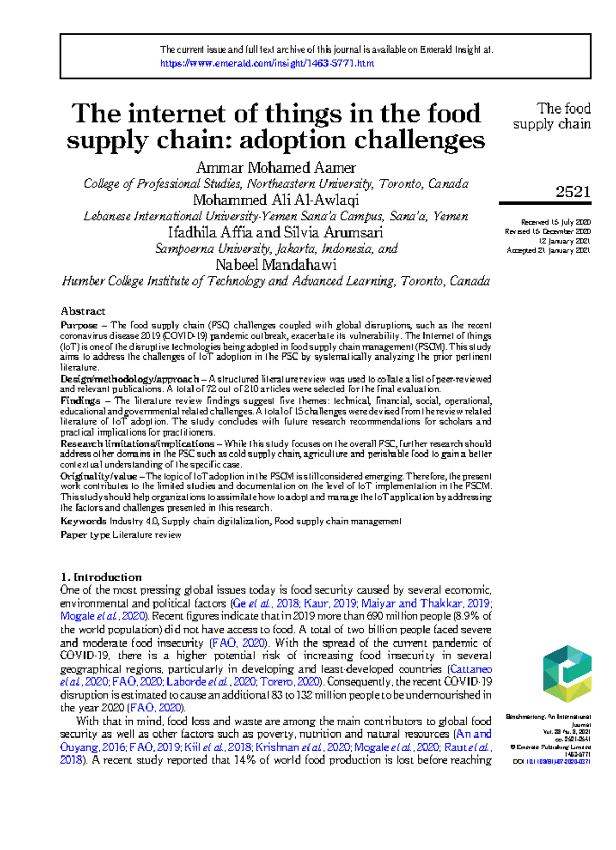 IoT Adoption Challenges in Food Supply Chain Management - Studocu
