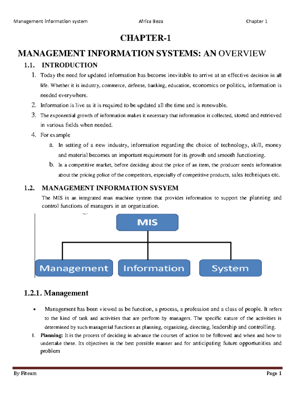 MIS 101: Chapter 1 - Management Information Systems Overview - Studocu