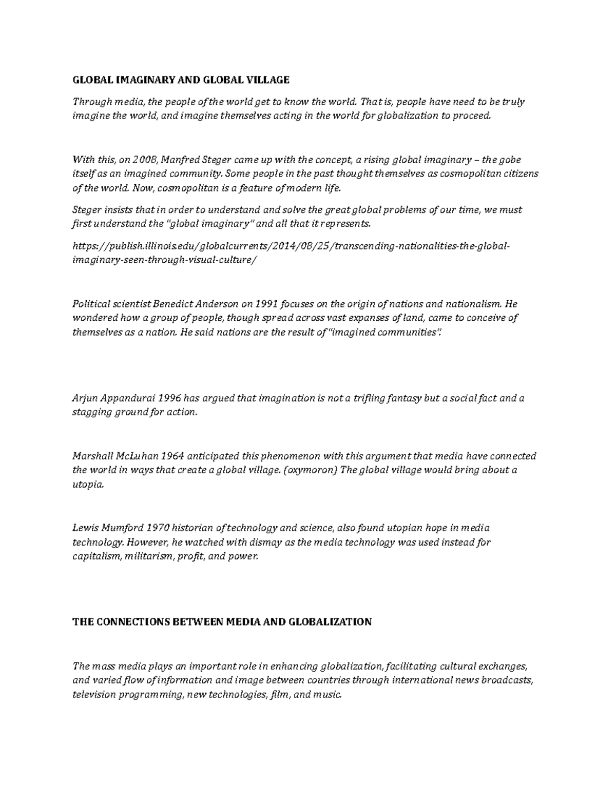 Global Imaginary & Global Village: Media's Role in Globalization - Studocu