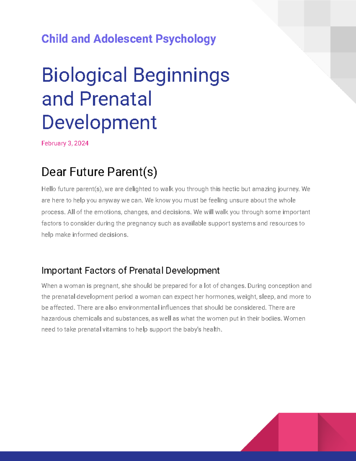 Child and Adolescent Psychology: Prenatal Development Guide - Studocu