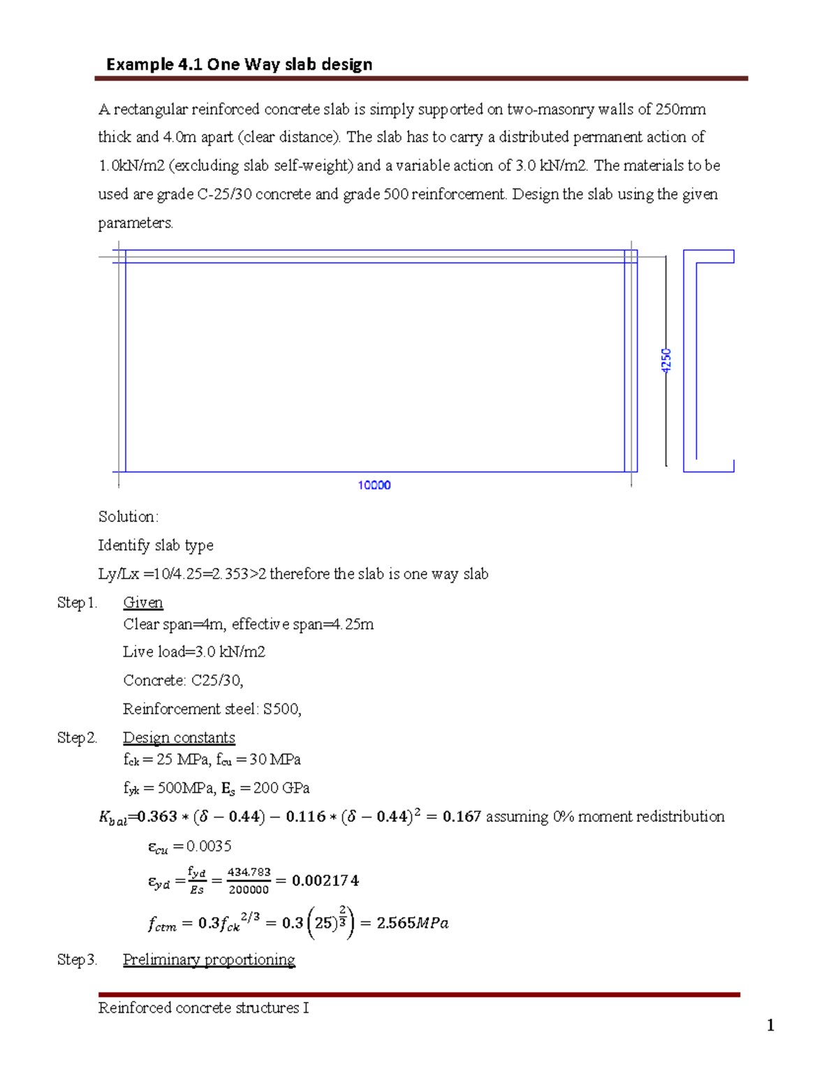 Reinforced Concrete Structures I: One Way Slab Design Example 1 - Studocu