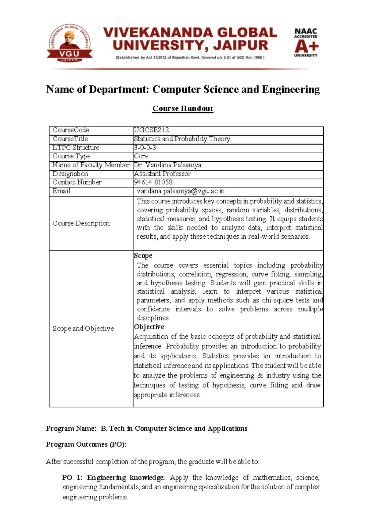 Course Handout UGCSE212 - Statistics and Probability Theory - Studocu