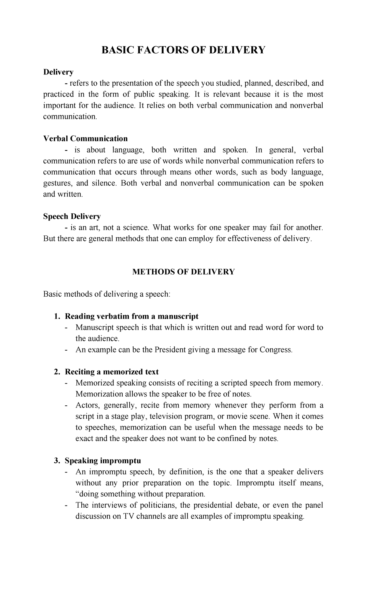 Basic Factors OF Delivery - BASIC FACTORS OF DELIVERY Delivery - refers ...