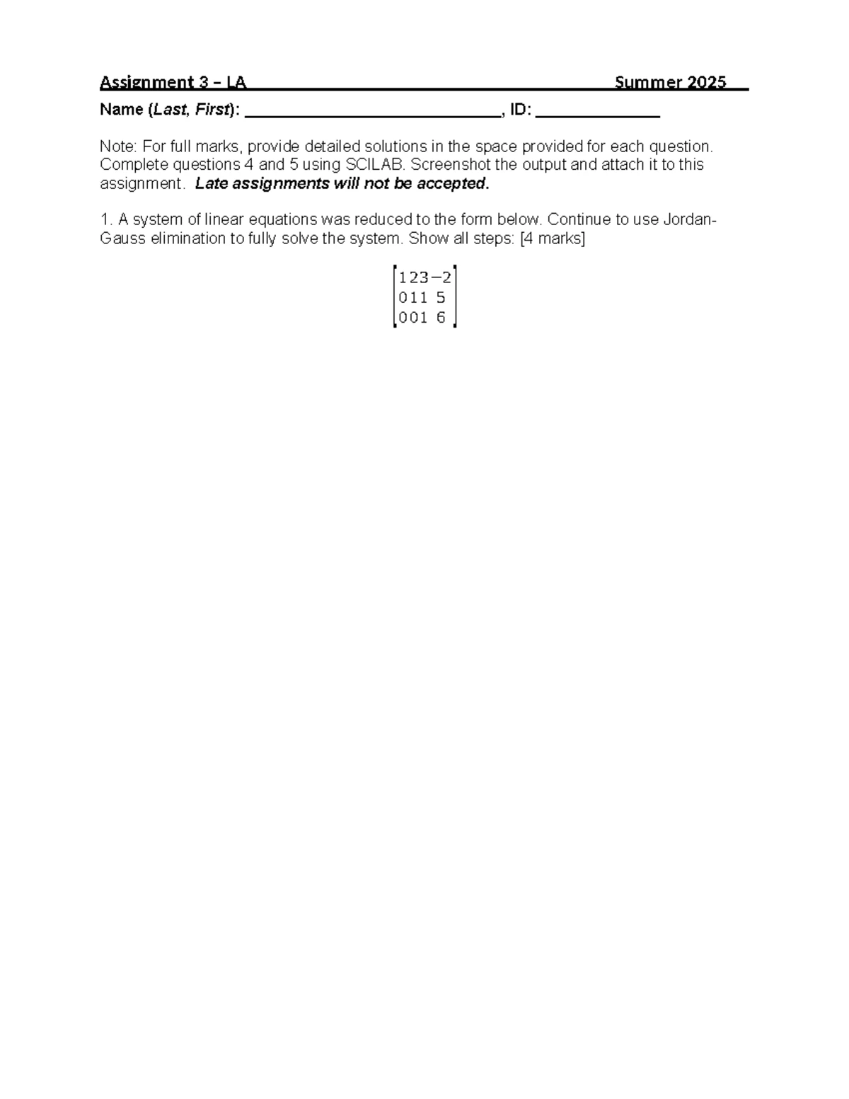 Math 210 - Assignment 3 I: Linear Algebra Solutions (Winter 2024) - Studocu