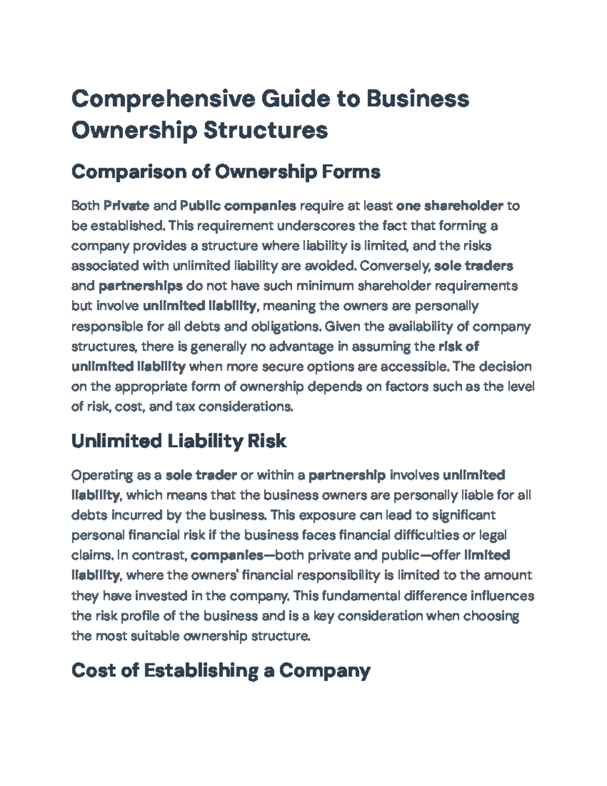 Comprehensive Guide to Business Ownership Structures & Risks Analysis ...