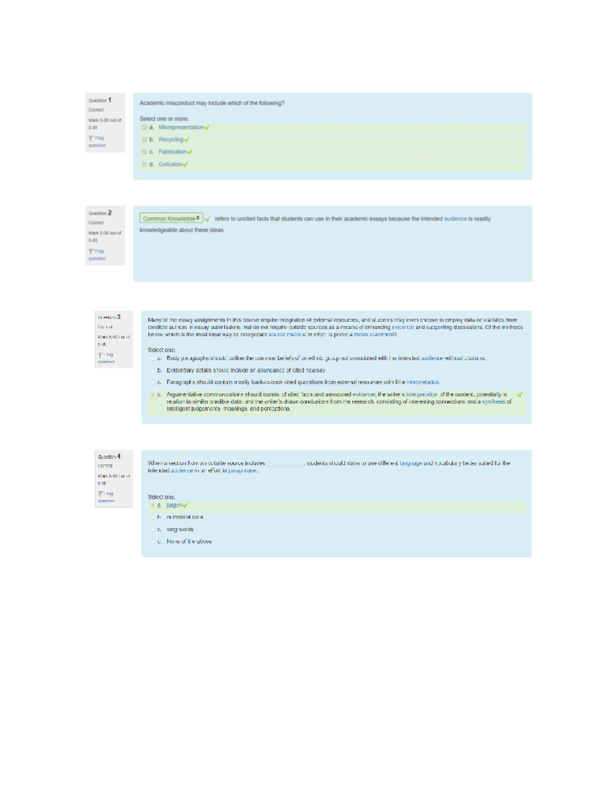 Academic Honesty Quiz - Question 1 Academic misconduct may include ...