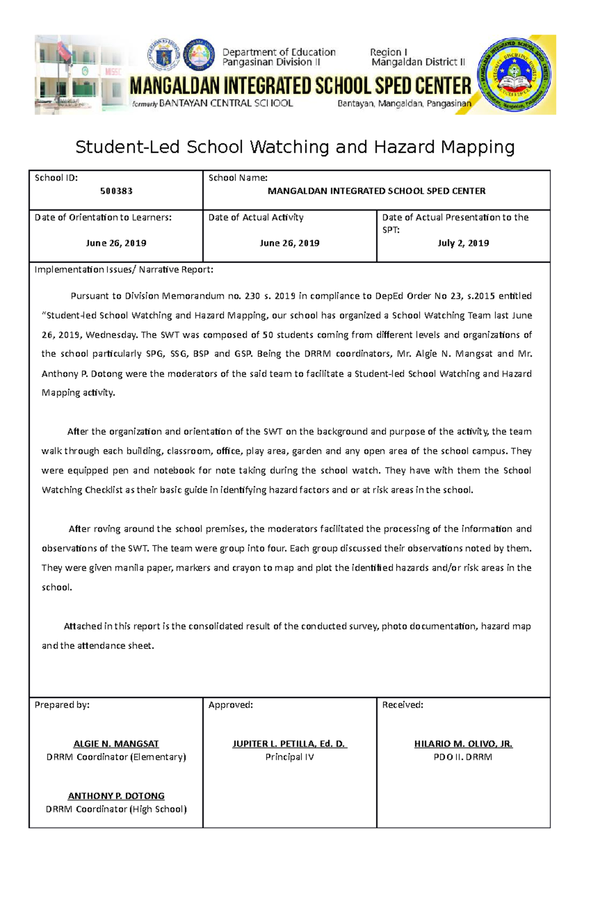 Student-Led Hazard Mapping at Mangalden Integrated School (500383 ...