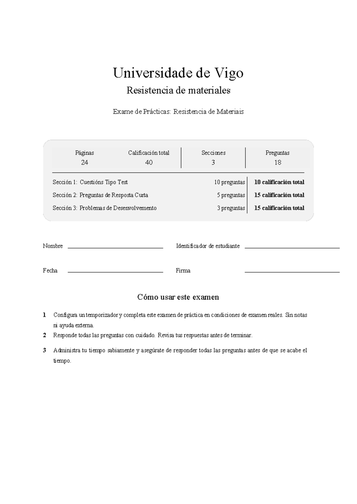 Resistencia de materiales Examen simulado - notas de estudio recientes ...