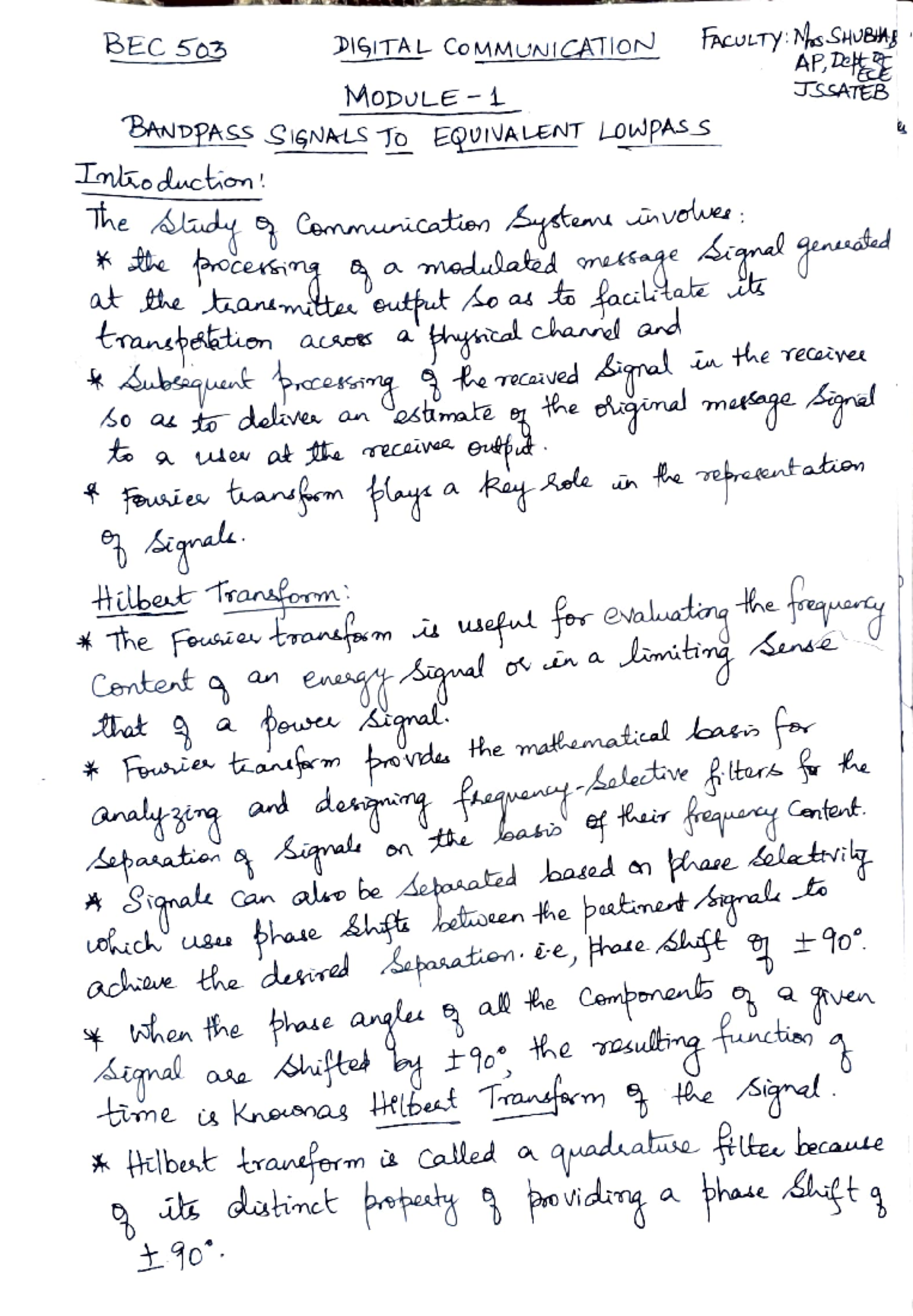 DC BEC 503 Module 1 Notes: Bandpass to Lowpass Signal Conversion - Studocu