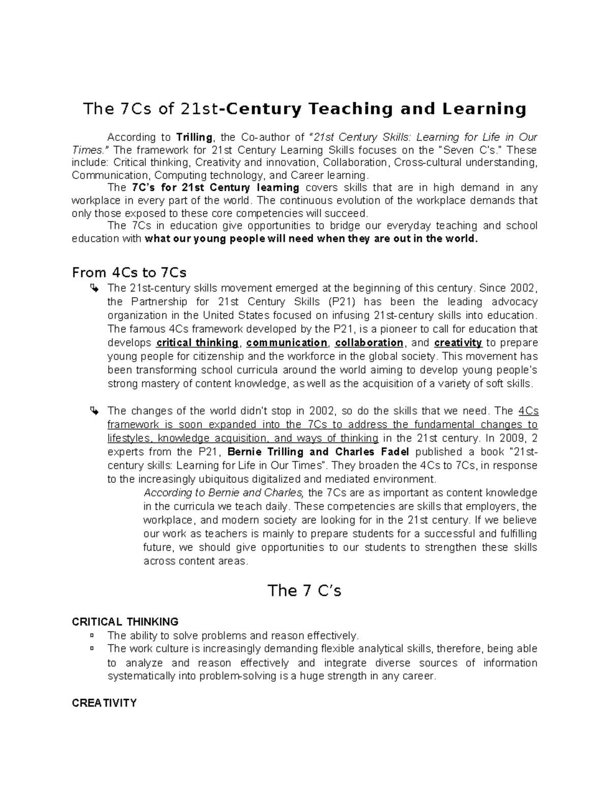 7 cs - 7 cs - The 7Cs of 21st-Century Teaching and Learning According ...