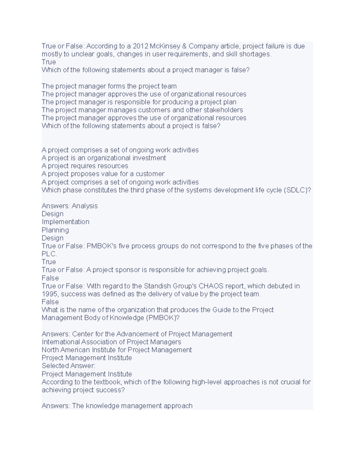 Project Management Quiz Review (PM 101) - Studocu