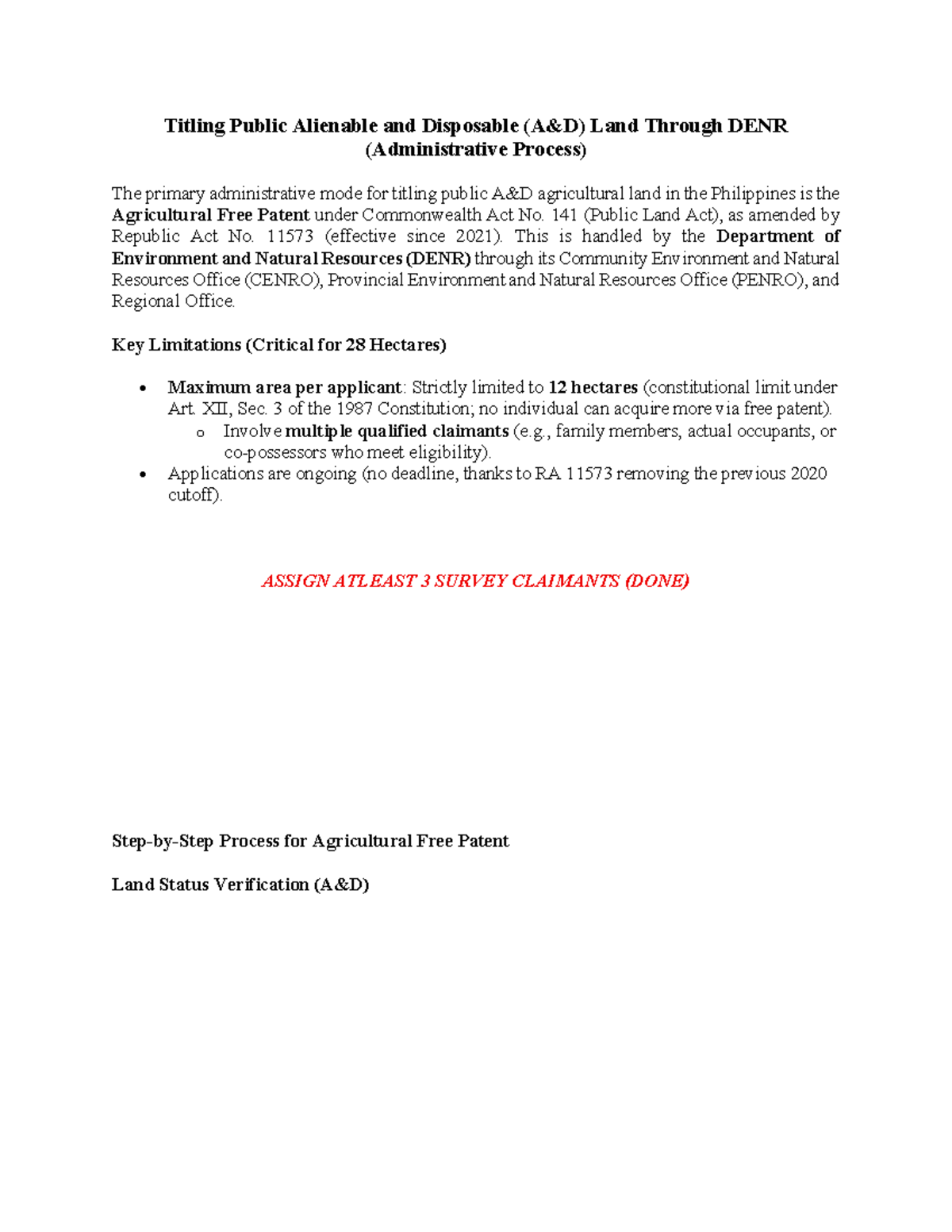 Titling Public Alienable and Disposable Land: DENR Process Overview ...