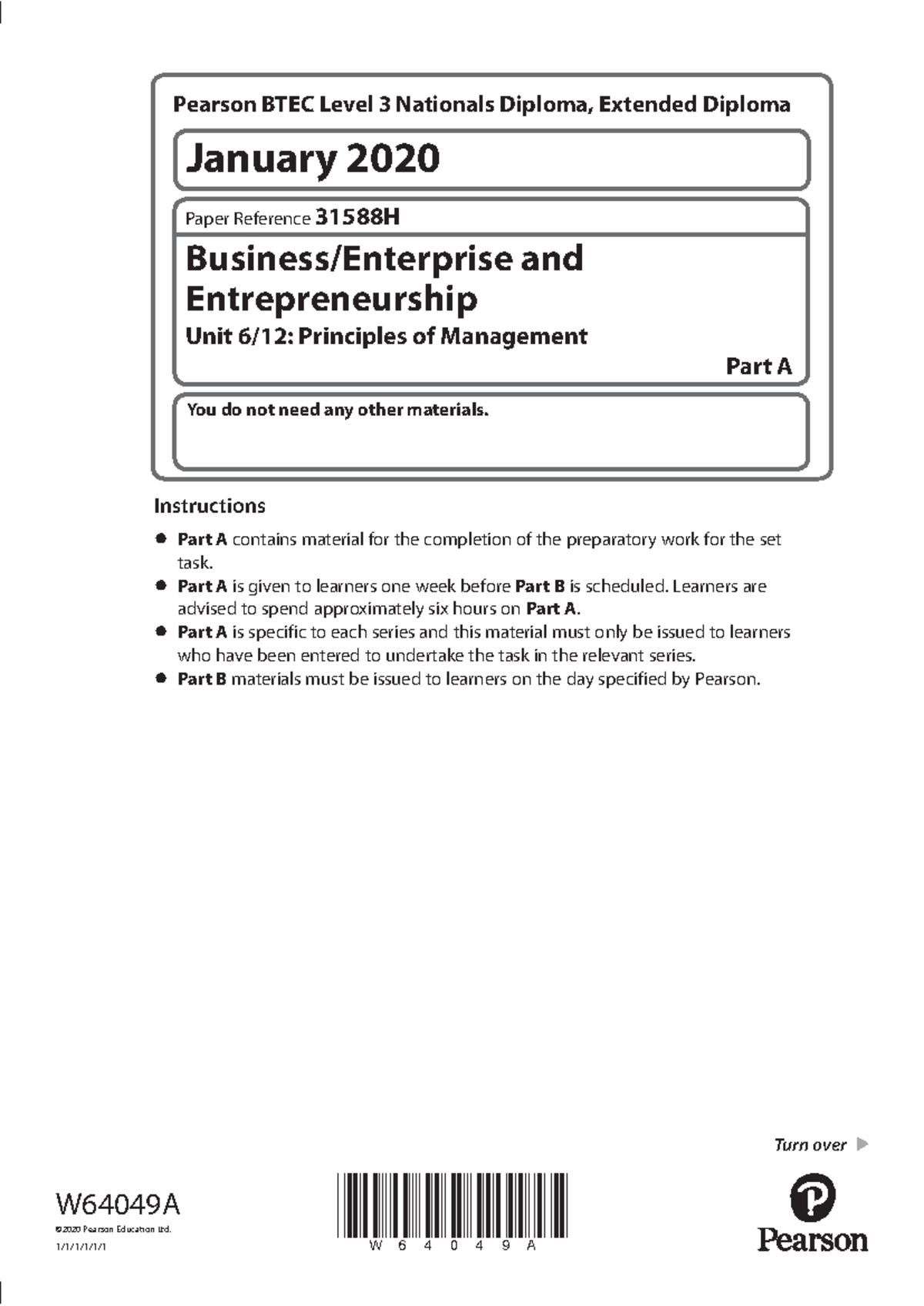 Business/Enterprise Unit 6/12: Sample Questions January 2020 - Studocu