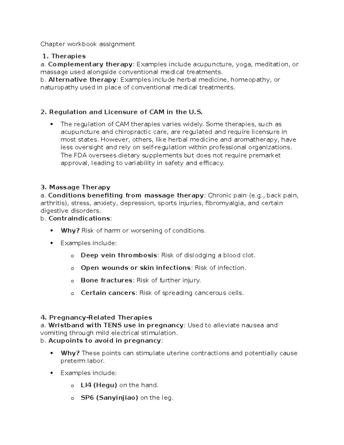 Chapter 34 workbook assignment - Therapies a. Complementary therapy ...