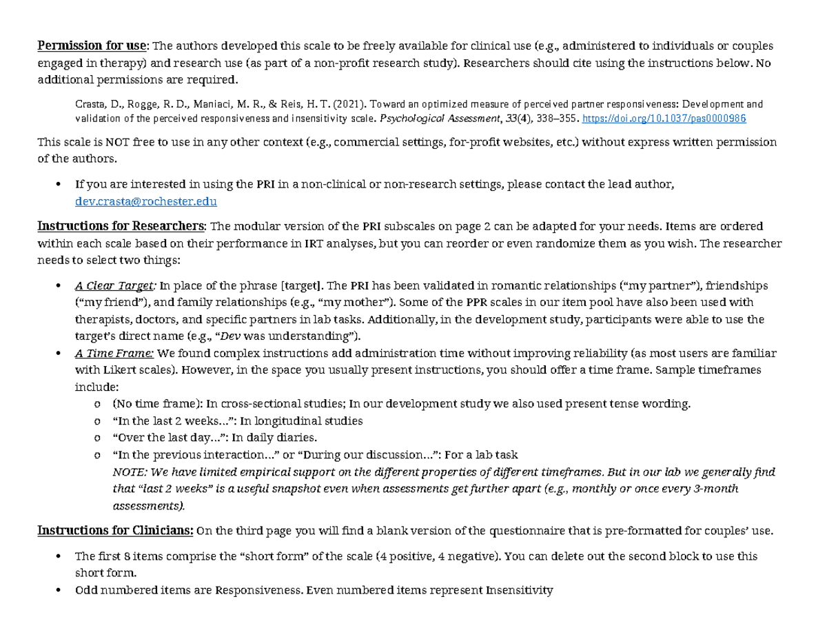 PRI-Handout: Guidelines for Using the Perceived Responsiveness Scale ...
