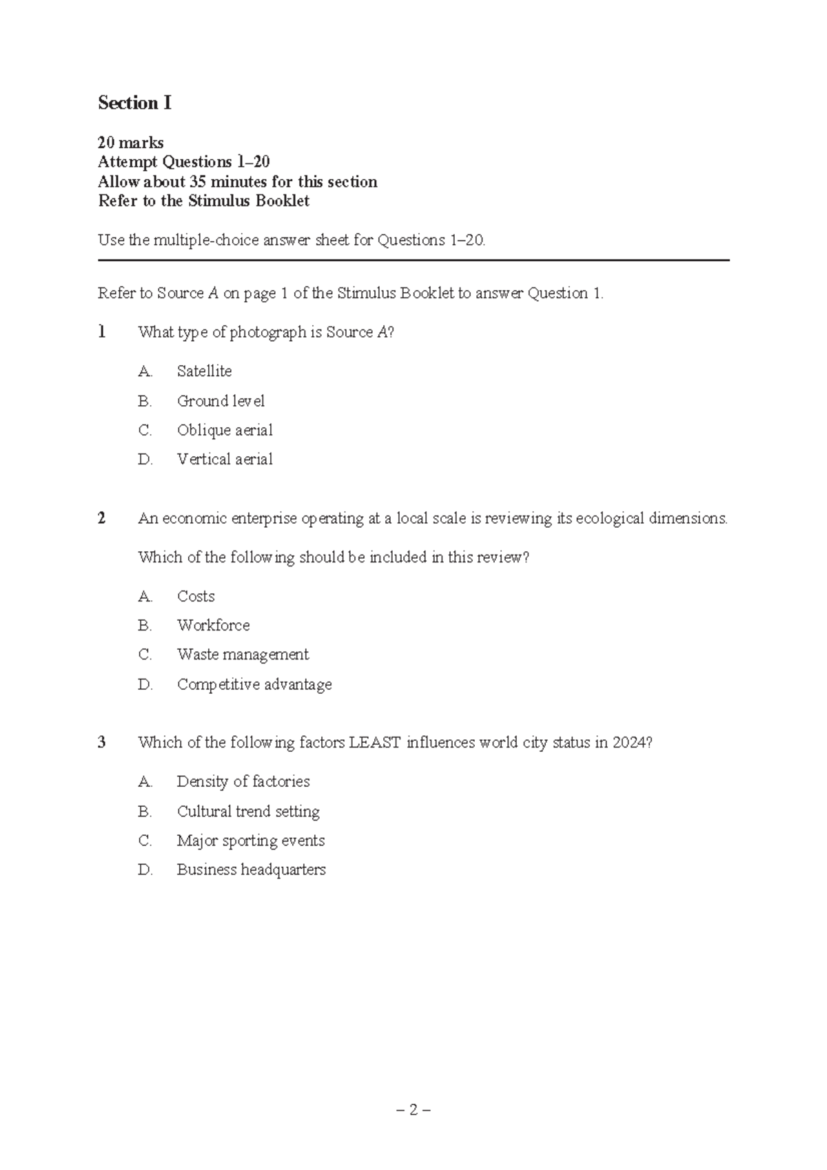 2024 HSC Geography Exam: Section I Questions and Stimulus Booklet - Studocu