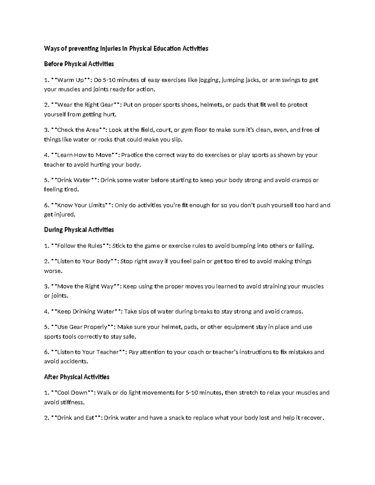 18 Ways to Prevent Injuries in PE Activities - Studocu