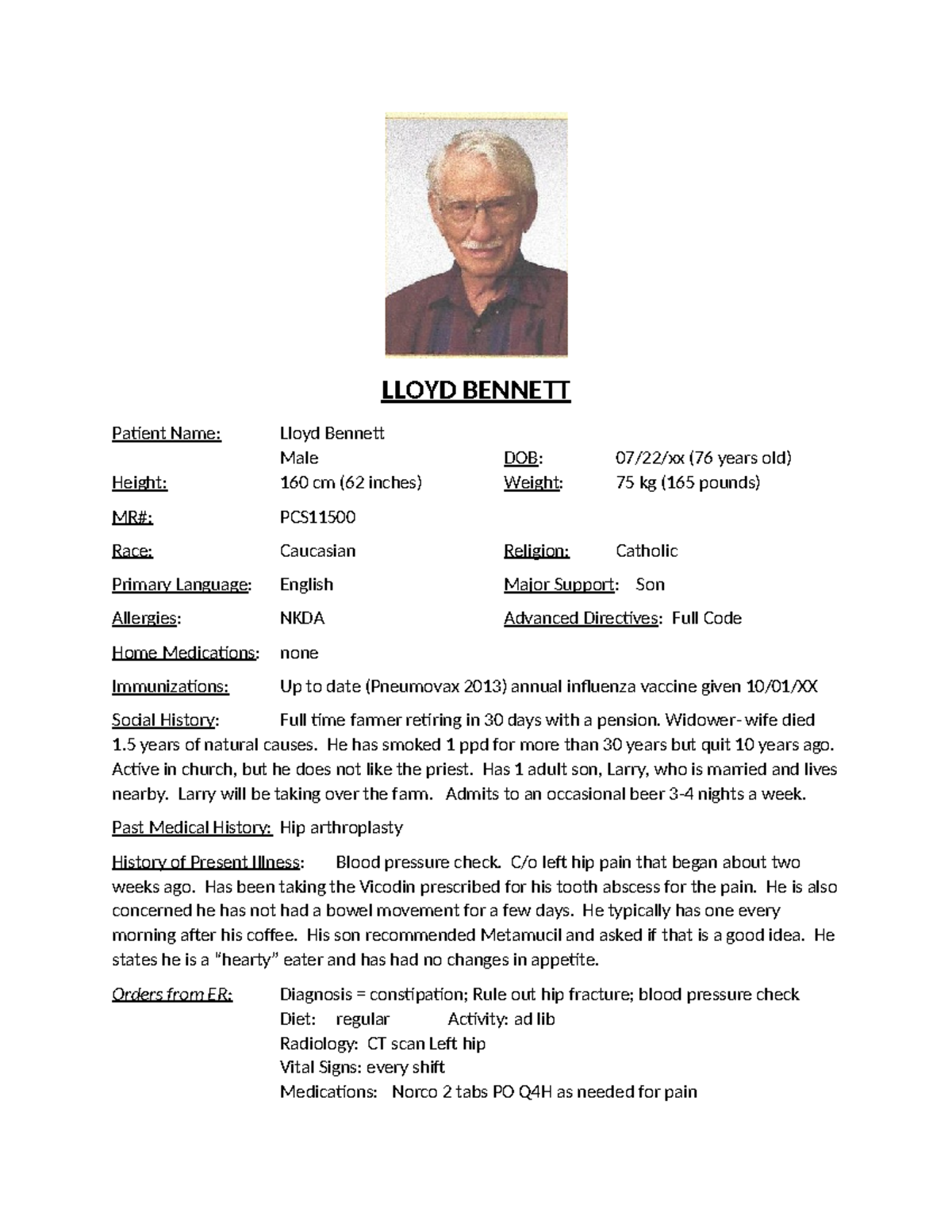 Week 8 - Case Study of Patient Lloyd Bennett (MR#: PCS) - Studocu