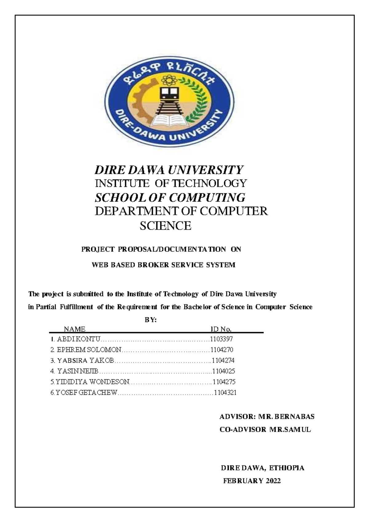 Web Based Broker Service System - DIRE DAWA UNIVERSITY INSTITUTE OF TECHNOLOGY SCHOOL OF ...
