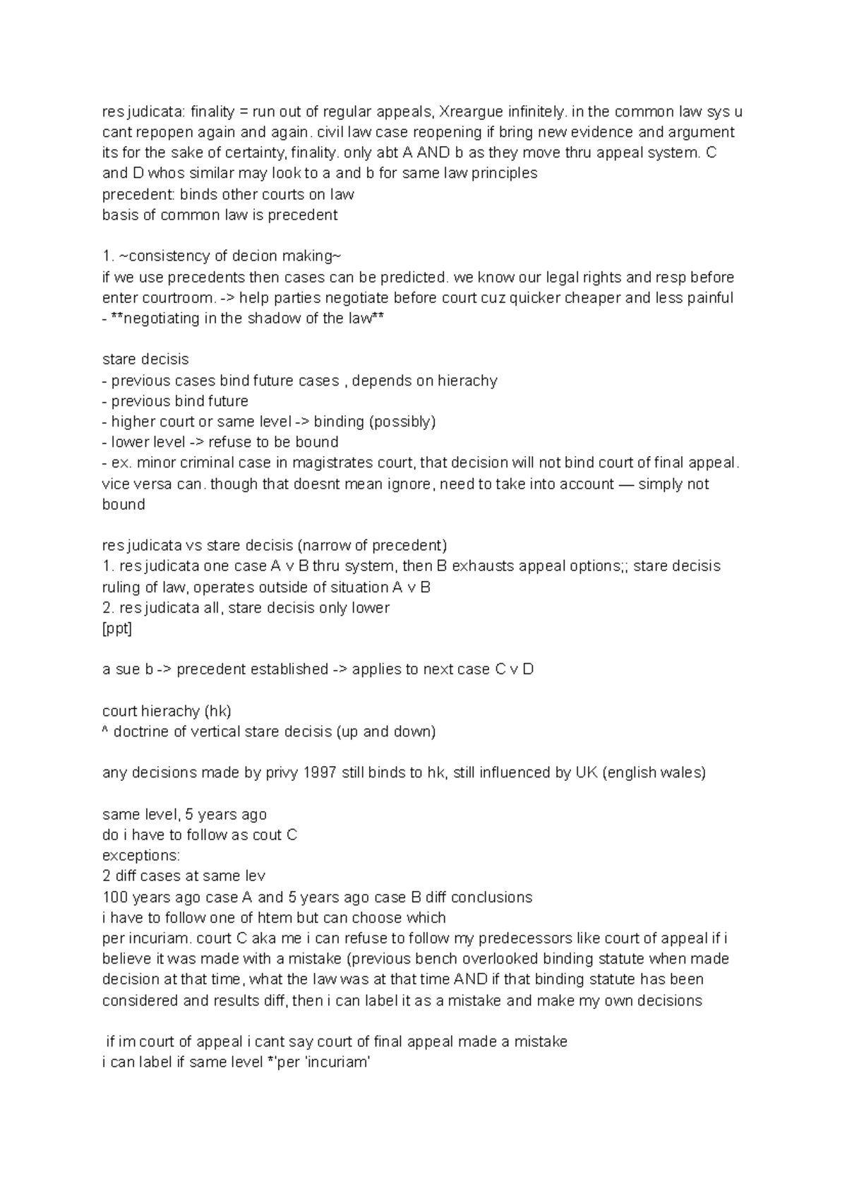 Res Judicata vs Stare Decisis: Finality in Common Law (L2) - Studocu