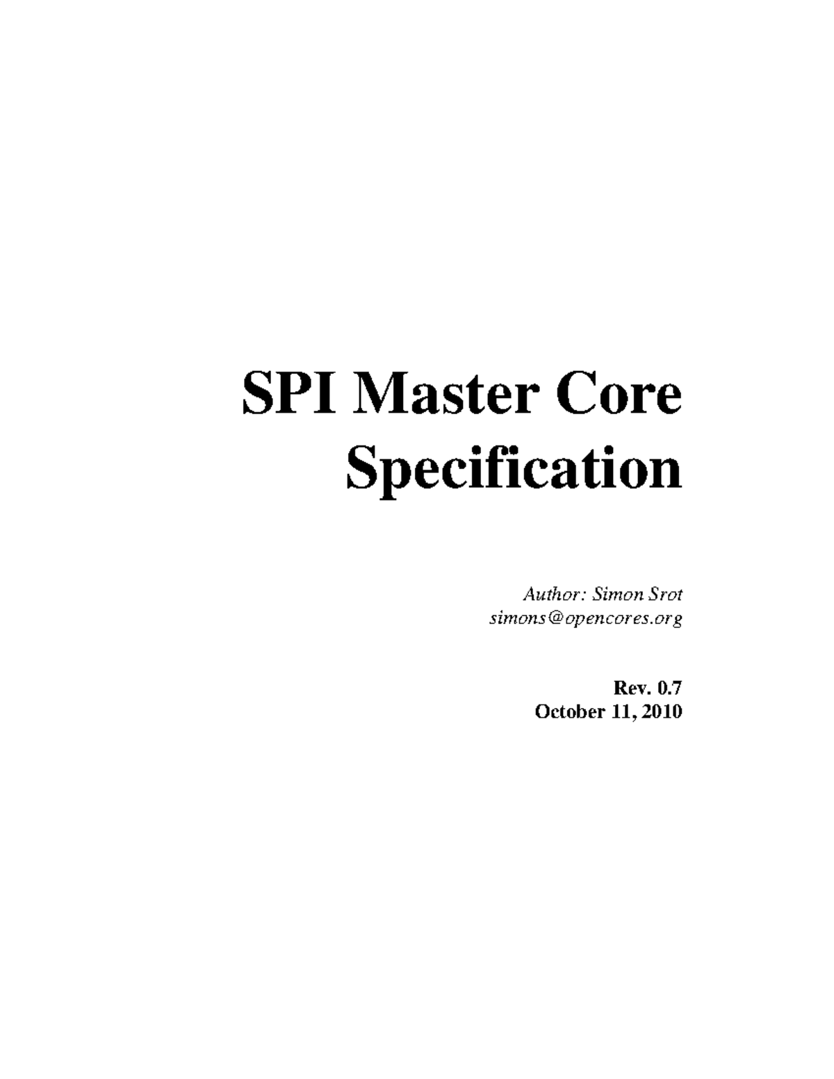 OpenCores SPI Master Core Specification Rev 0.7 - Studocu
