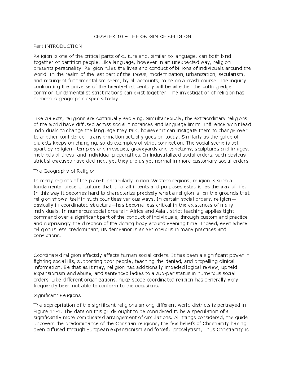 Chapter 10 - The Origin of Religion - CHAPTER 10 – THE ORIGIN OF ...