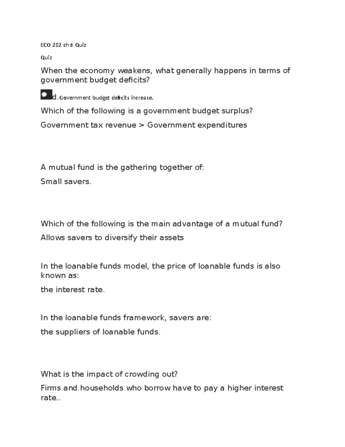 ECO 202 Quiz 6 - Answers and Key Concepts from Chapter 6 - Studocu