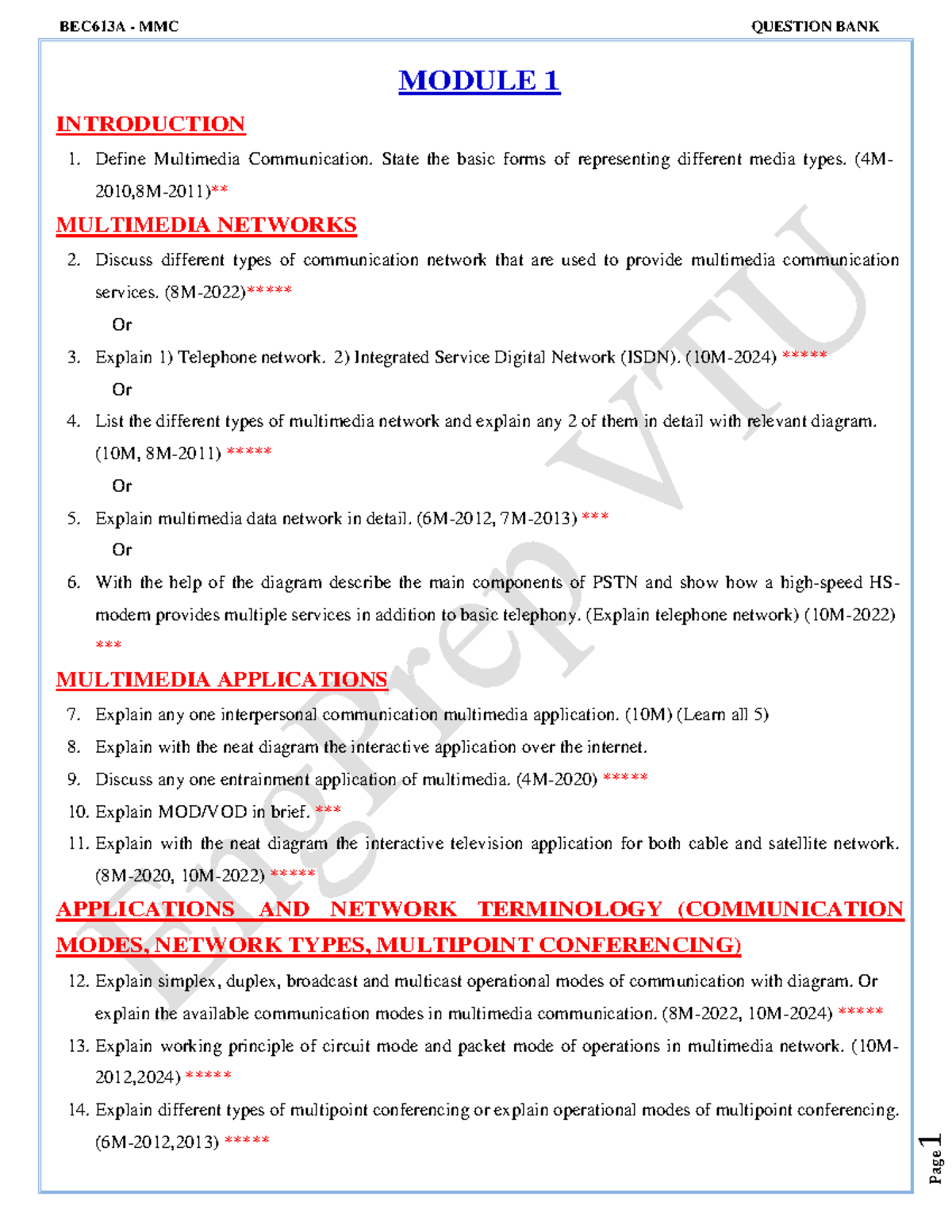 BEC613A MMC QUESTION BANK: Multimedia Communication Concepts and ...