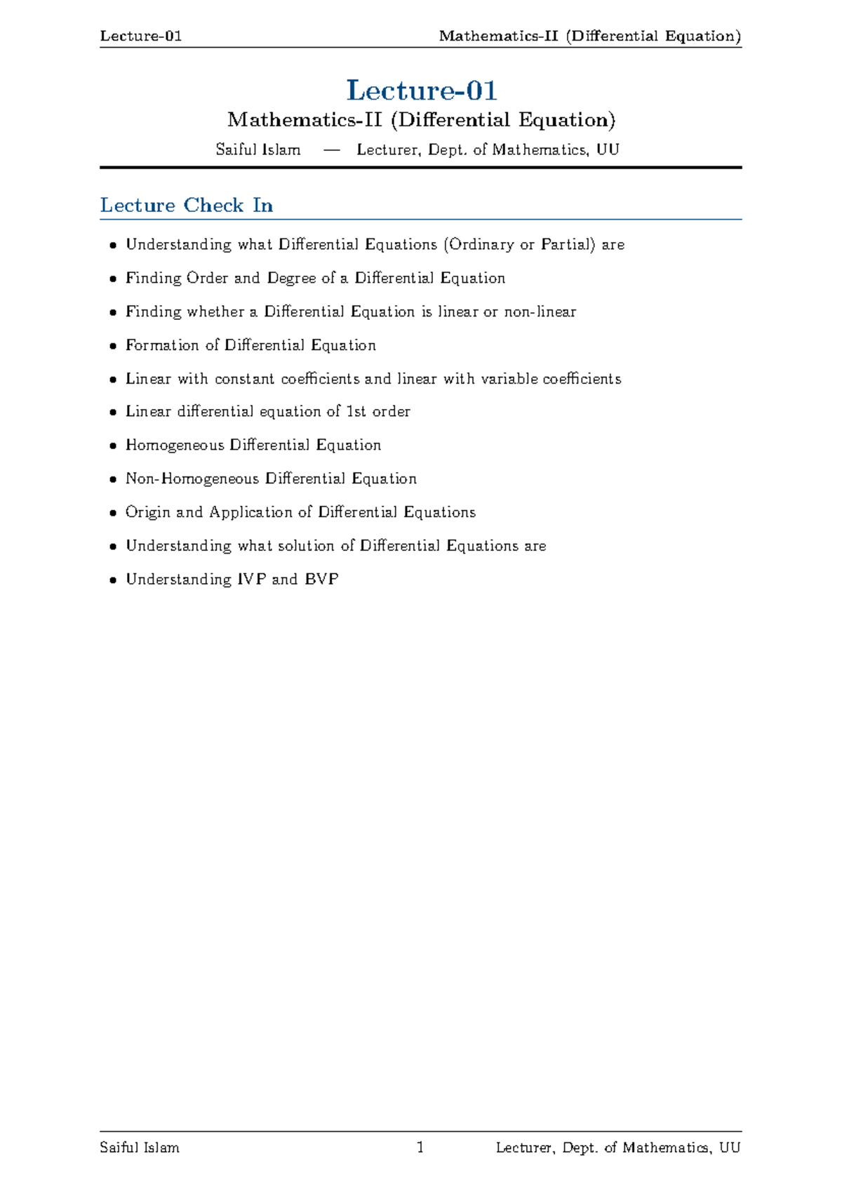 Differential Equations (ODE) Lecture 1: Understanding Concepts and ...