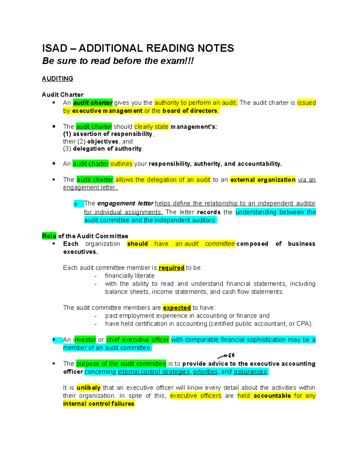 ISAD Additional Reading Notes - ISAD – ADDITIONAL READING NOTES Be sure ...