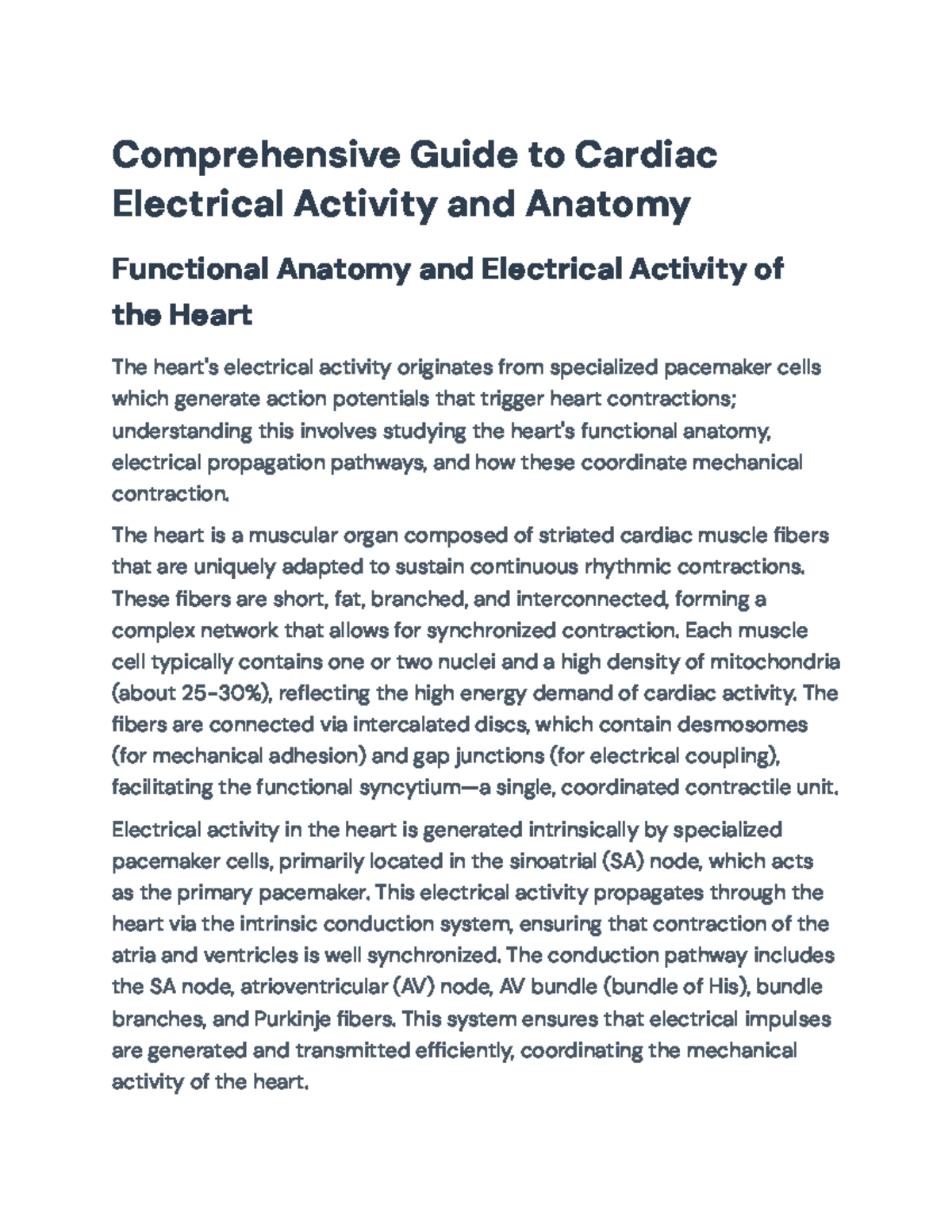 Comprehensive Review of Cardiac Electrical Activity and Anatomy (BIO ...