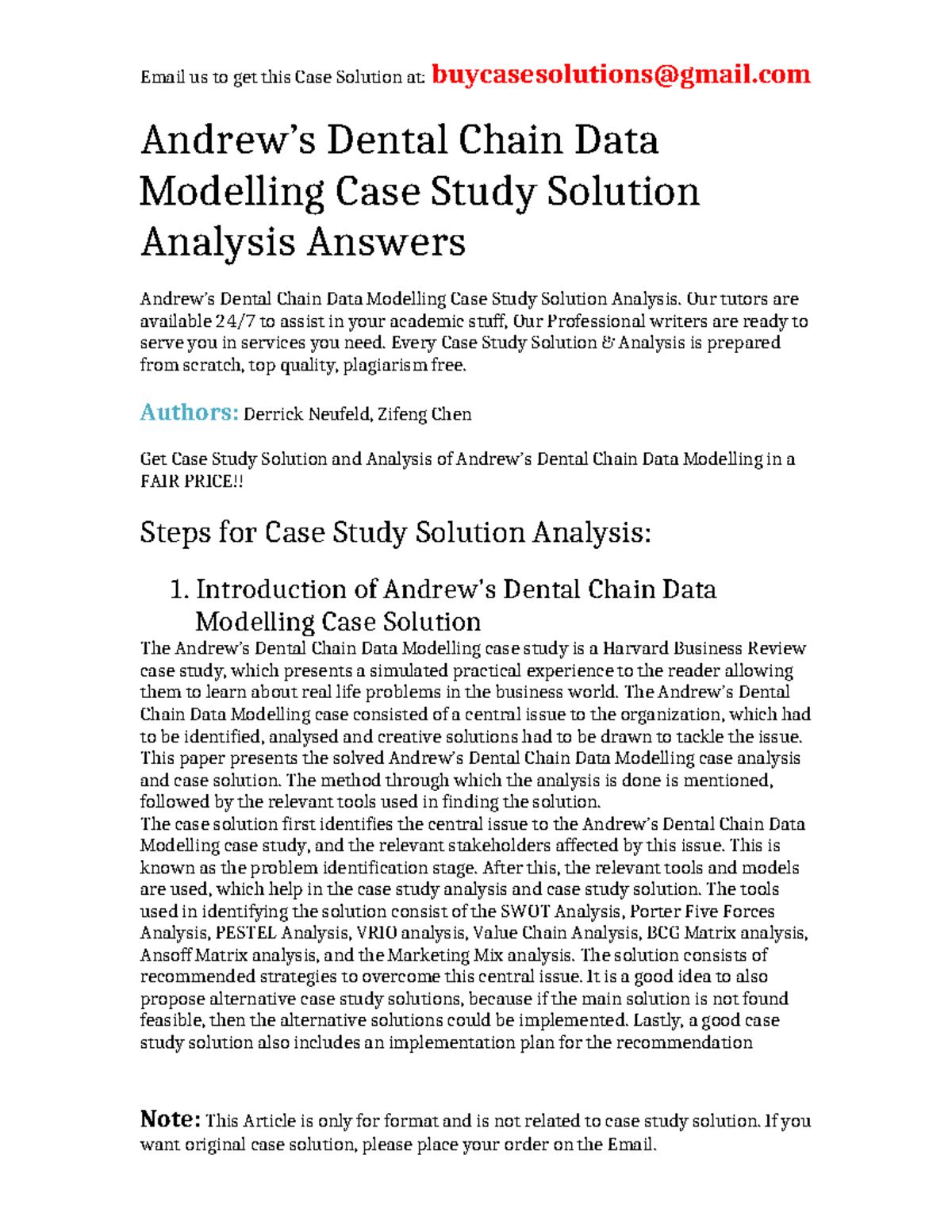 Case Study Solution: Analysis of Andrew’s Dental Chain Data Modelling - Studocu