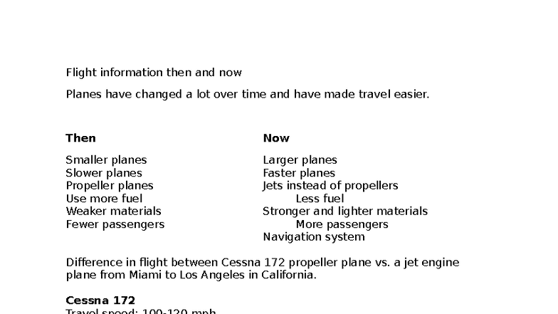 Flight Evolution: Comparing Cessna 172 and Jet Engines - Studocu