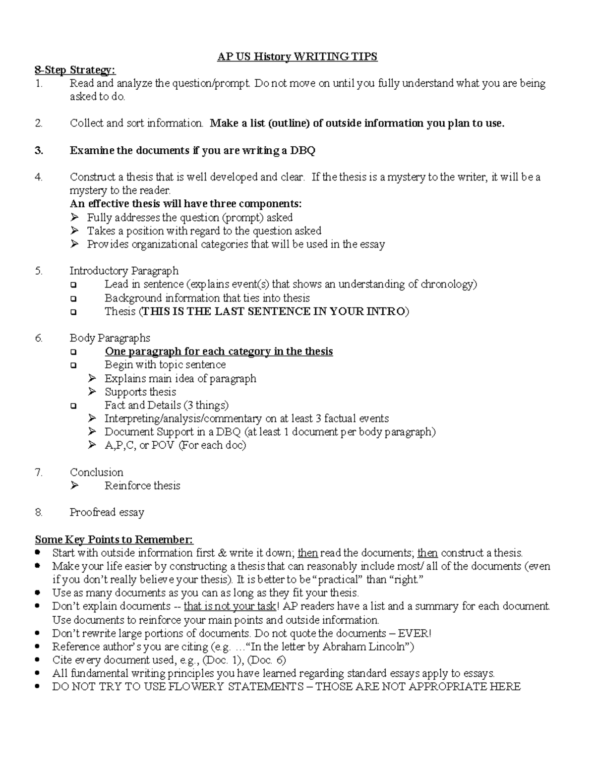 AP US History DBQ Writing Tips & Strategy Guide 2015-16 - Studocu
