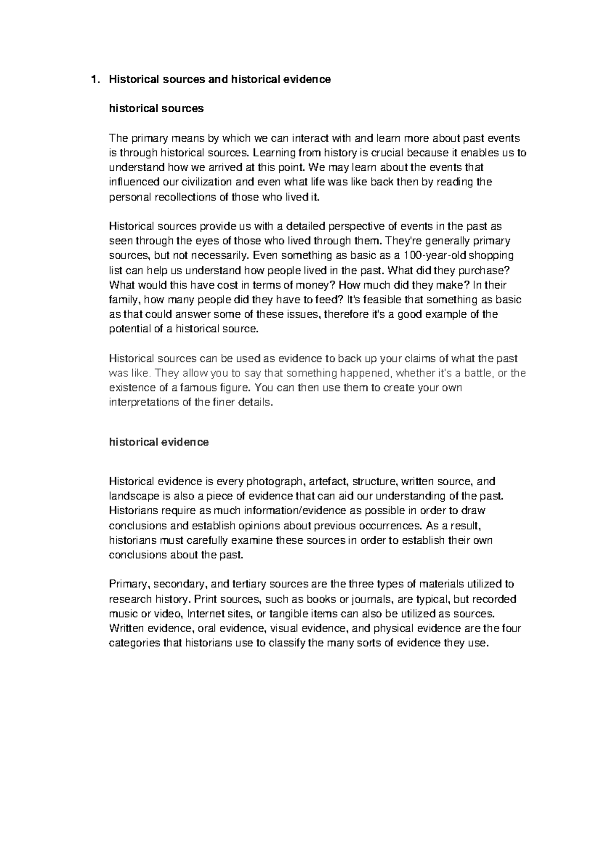 Understanding Historical Sources and Evidence in History Studies - Studocu