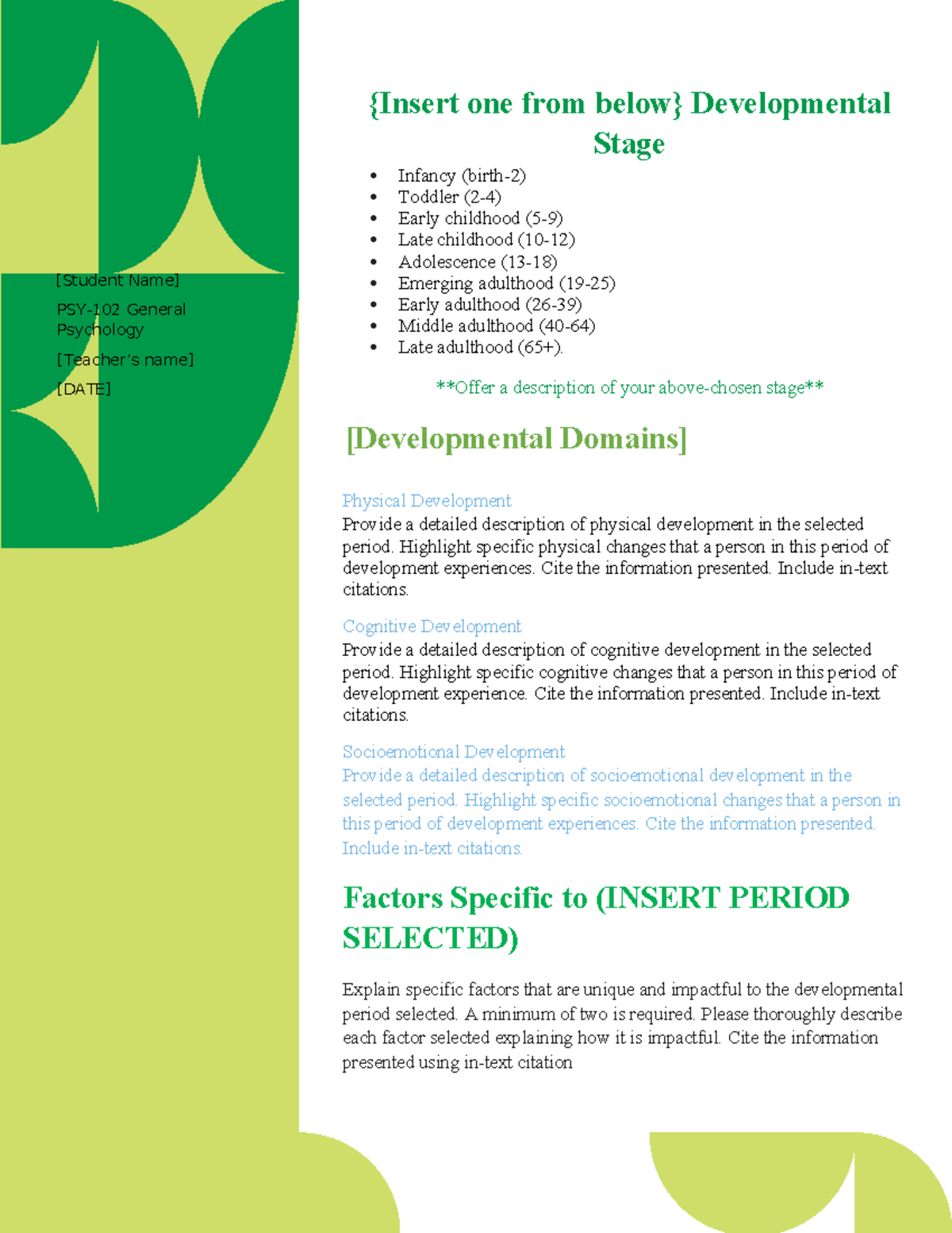PSY 102 Development Newsletter Template on Stages of Growth - Studocu